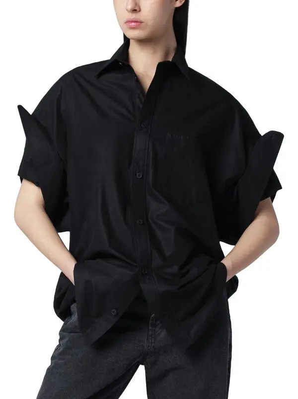 Balenciaga Cotton Shirt With Turn-up Sleeves - Black