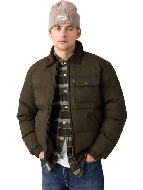 LEVI'S Quilted Depot Jacket With Corduroy Collar - Olive