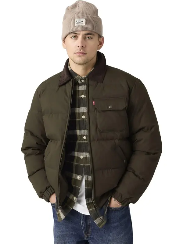 LEVI'S Quilted Depot Jacket With Corduroy Collar - Olive
