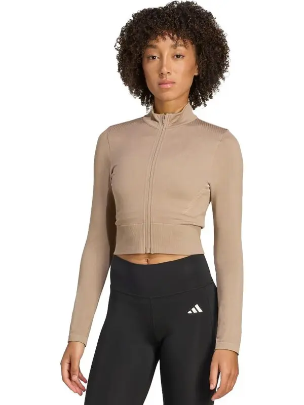 Adidas Workout Essentials Full-zip Knit Jacket - Chalky Brown