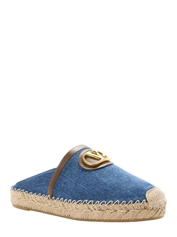 Valentino Garavani Embellished Espadrille Vlogo Mules - Denim