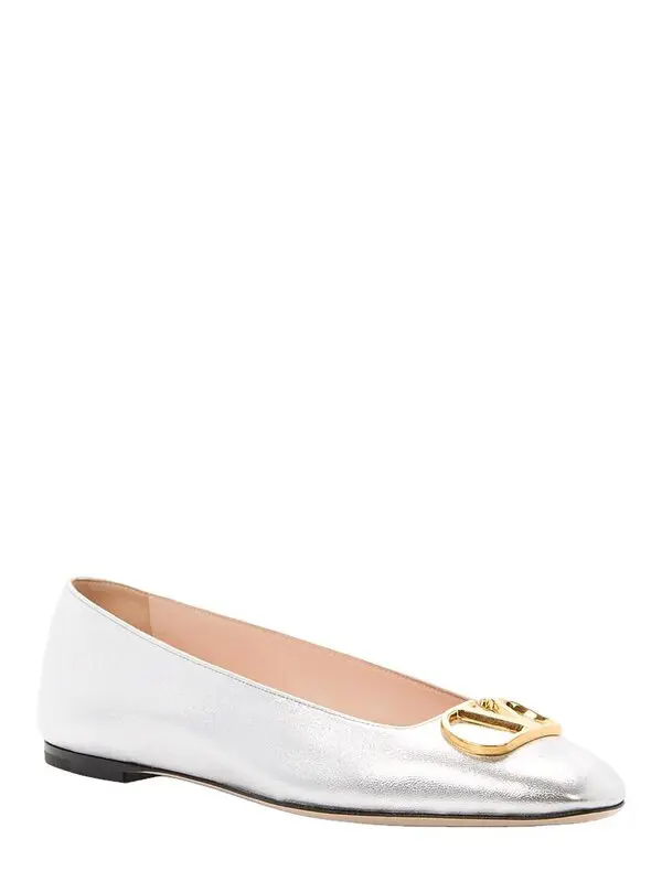 Valentino Garavani Embellished Vlogo Ballet Flats - Silver