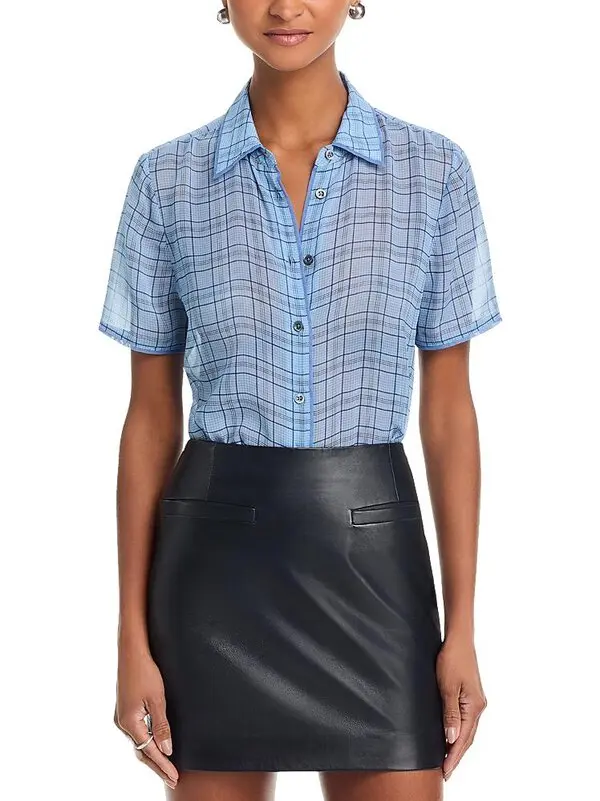 FRAME The Silk Plaid Shirt - Sky Blue Multi