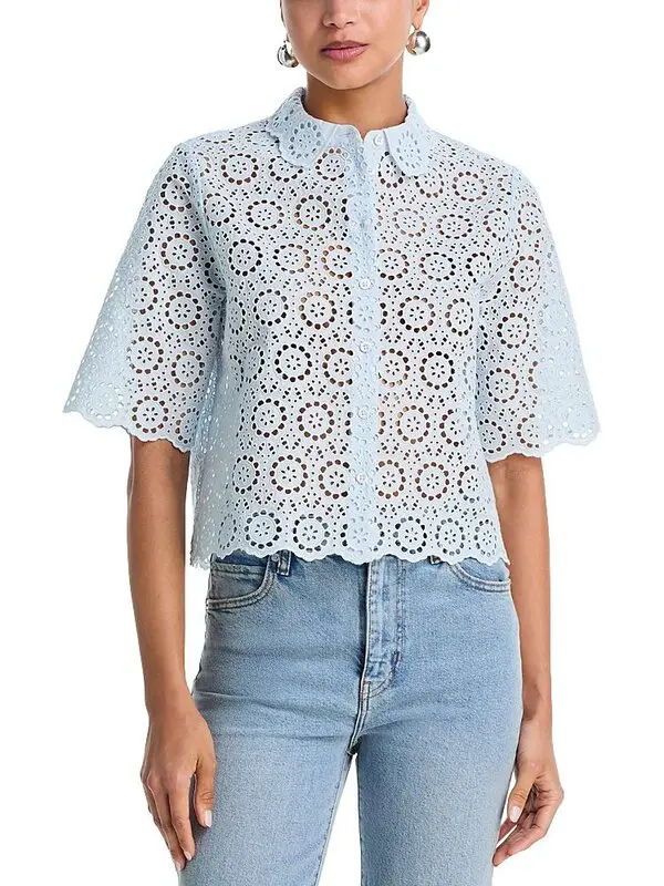 FRAME The Petal Eyelet Blouse - Ice Blue