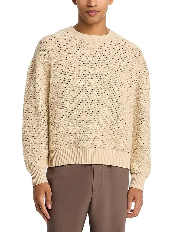 FRAME Long Sleeve Crochet Sweater - Light Stone