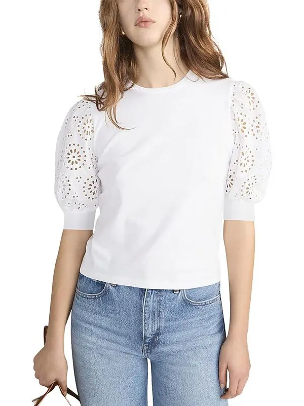 FRAME The Solstice Eyelet Sleeve Tee - White