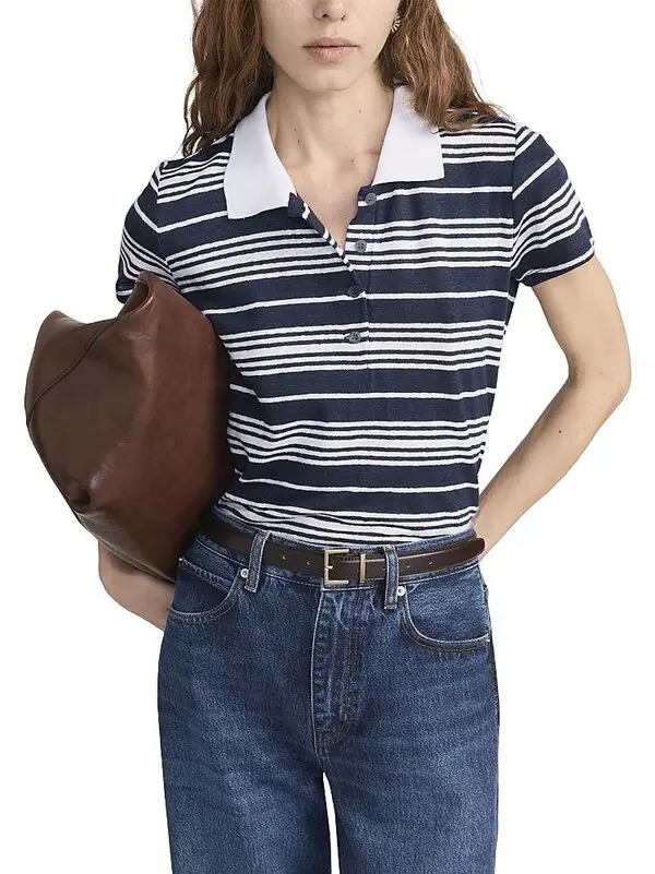 FRAME The Striped Short Sleeve Polo - Navy Multi