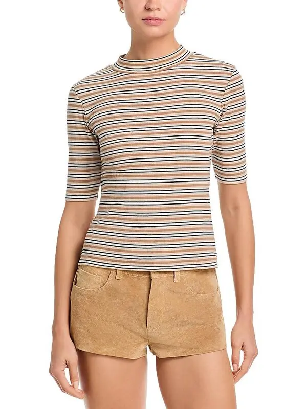 FRAME The Striped Mock Neck Top - Camel Multi