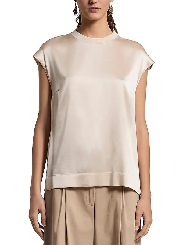 Peserico Satin Cap-sleeve Tee - Beige Birch