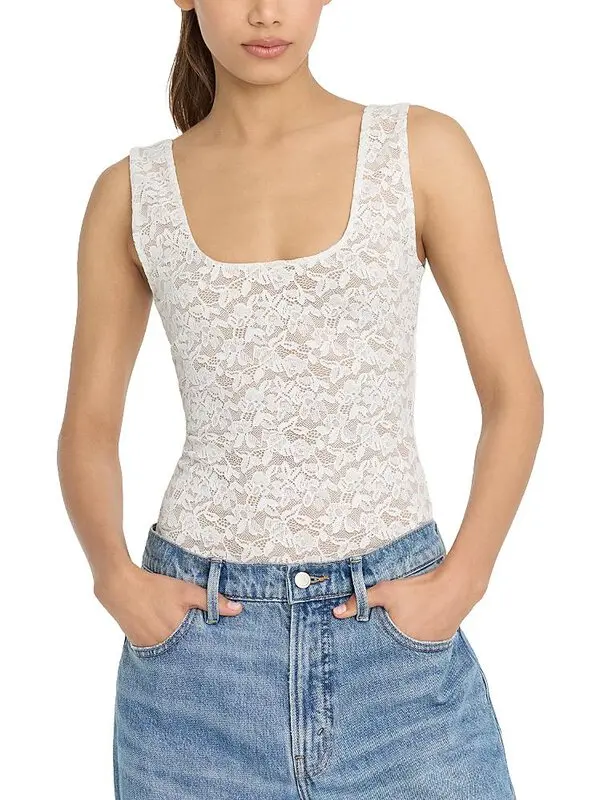 Good American Lace Scoop Tank Bodysuit - Chalk