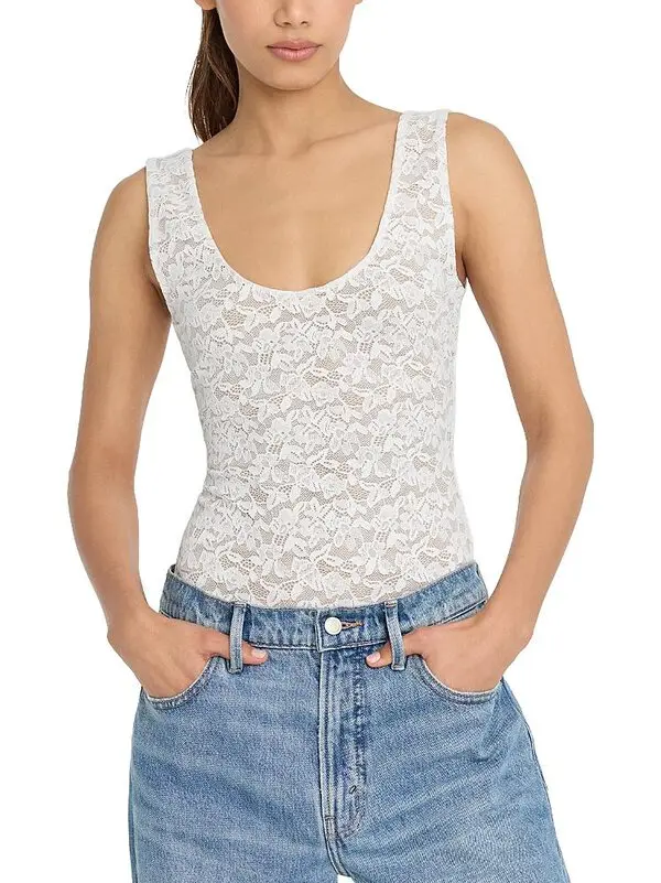 Good American Lace Scoop Tank Bodysuit - Chalk