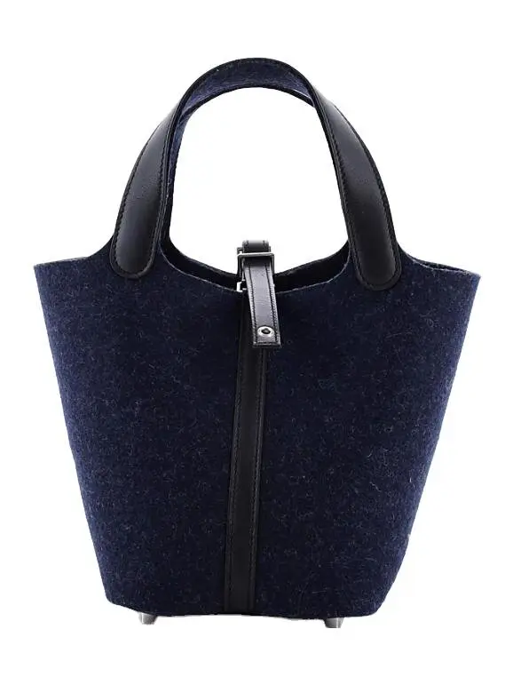 HERMES Pm Picotin Lock Felt Bag With Leather Trim - Blue