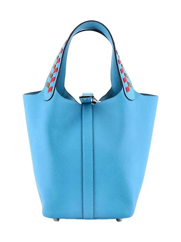 Hermès Picotin Lock Bag Tressage Epsom Pm - Blue/ Blue/ Brown/ Orange