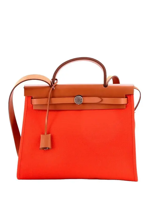 HERMES 31 Herbag Zip Leather And Toile - Orange