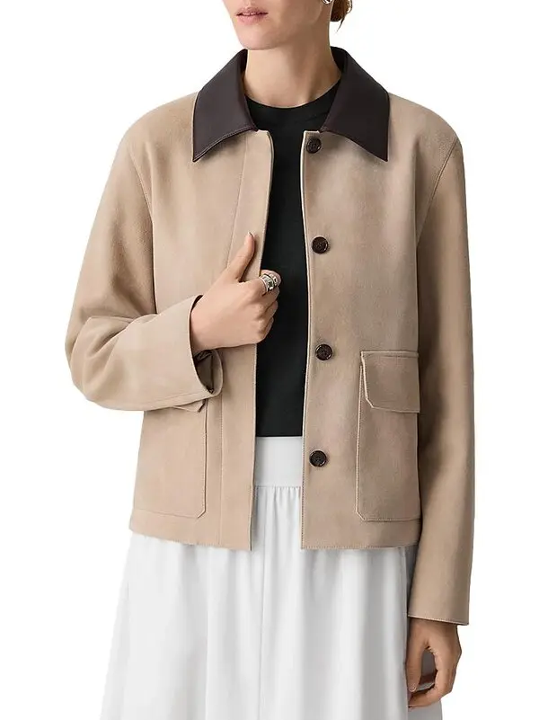 Theory Boxy Suede Jacket - Tan