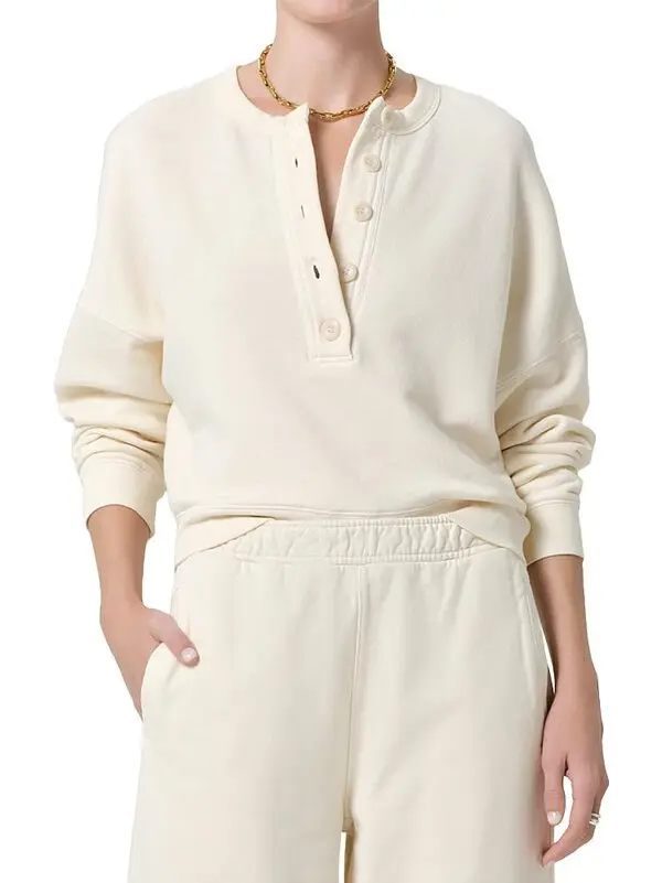 Citizens Of Humanity Rhomboid Henley Sweatshirt - Cream
