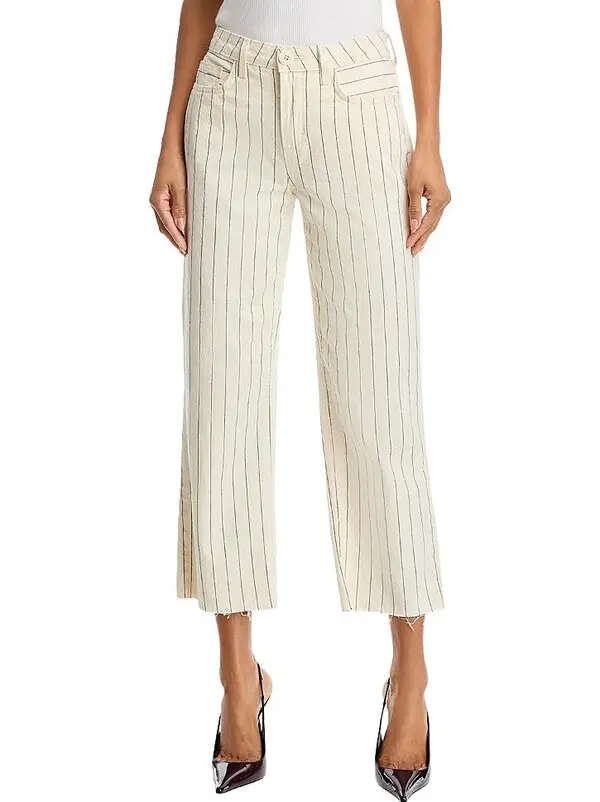 L'Agence Wanda High Rise Crop Wide Leg Jeans - Ecru/navy Stripe
