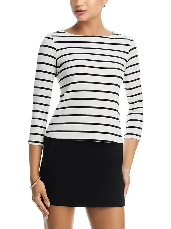 L'Agence Lucille Stripe Boatneck Shirt - Ivory Black Stripe