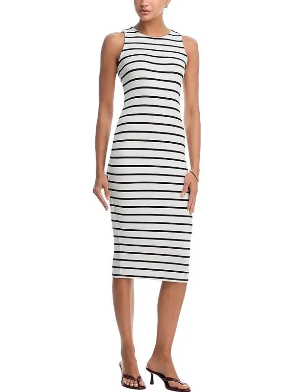L'Agence Nura Racerback Midi Dress - Ivory Black Stripe