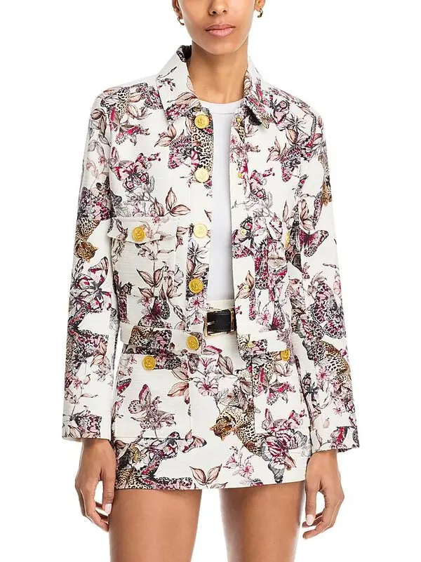 L'Agence Nyx Crop Jacket - White Butterfly Jungle