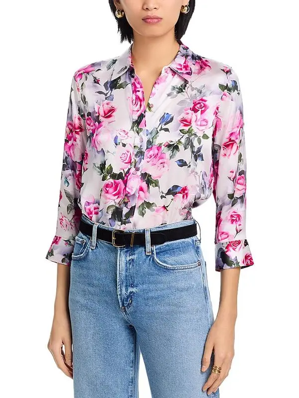 L'Agence Dani Silk 3/4 Sleeve Blouse - Pink Multi