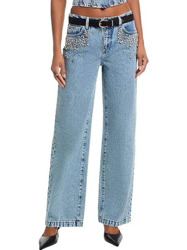 L'Agence Scottie Crystal Embellished Wide Leg Jeans - Malibu