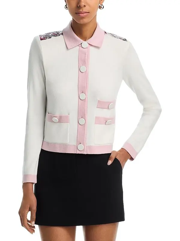 L'Agence Satin Back Cardigan With Floral Print - Ivory Pink
