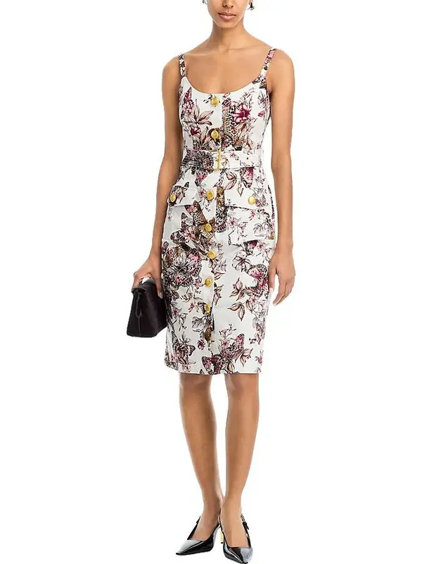 L'Agence Ida Button Front Dress - White Butterfly Jungle