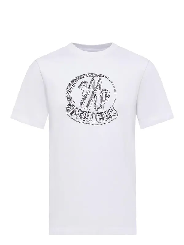 Moncler Sketch Embroidered Logo Cotton T-shirt - White