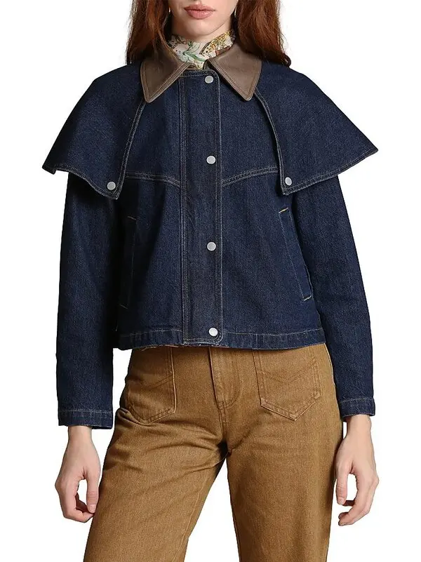 Avec Les Filles Cropped Cape Jacket - Raw Indigo