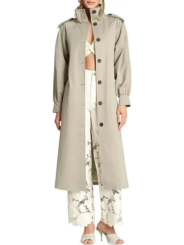 Avec Les Filles Funnel Neck Maxi Trench Jacket - Sage