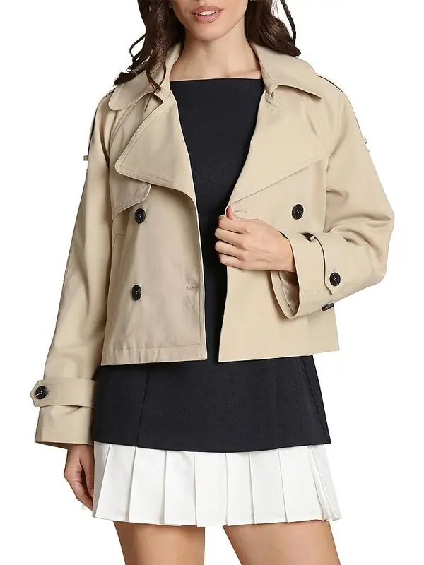 Avec Les Filles Double Breasted Cropped Trench Jacket - Beige