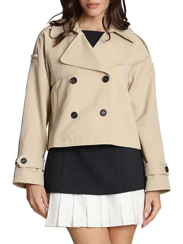 Avec Les Filles Double Breasted Cropped Trench Jacket - Seashell