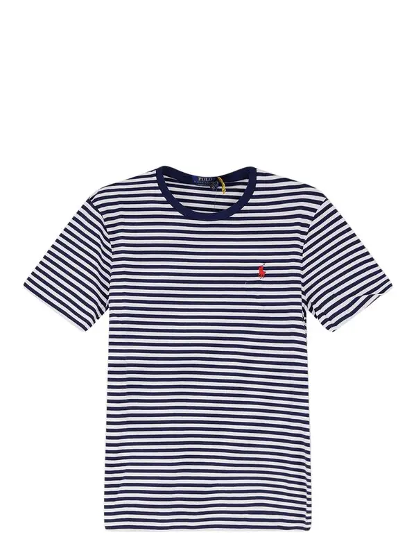 Polo Ralph Lauren Cotton Tshirt With Striped Motif - Blue