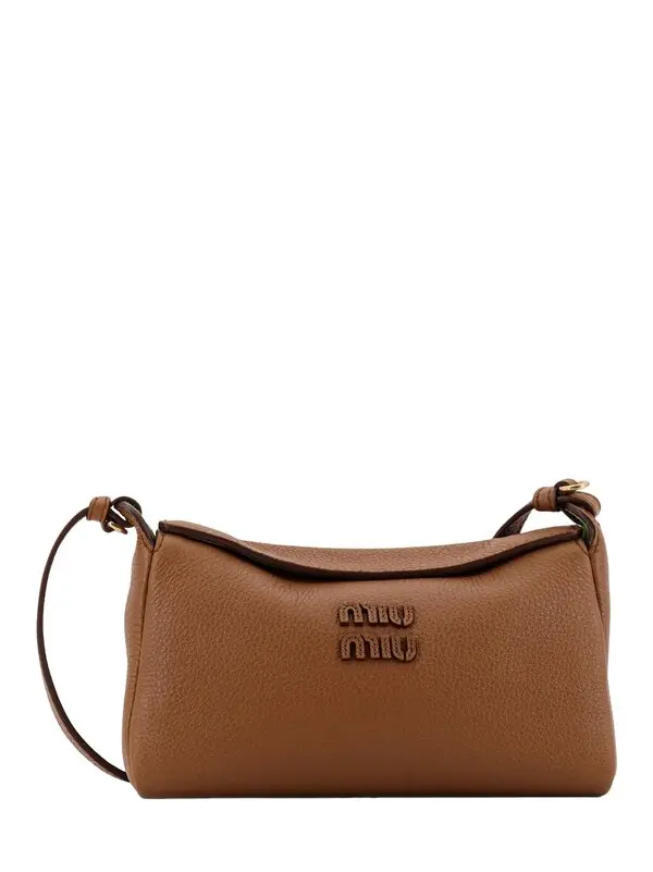 Miu Miu Leather Shoulder Bag With Logo - Brown