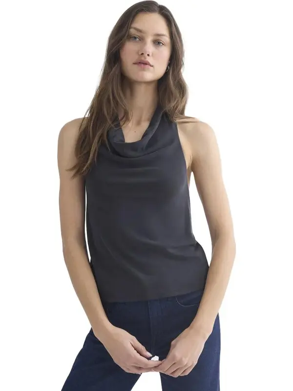 Everlane Halter Cowlneck Butterknit Cotton Top - Black