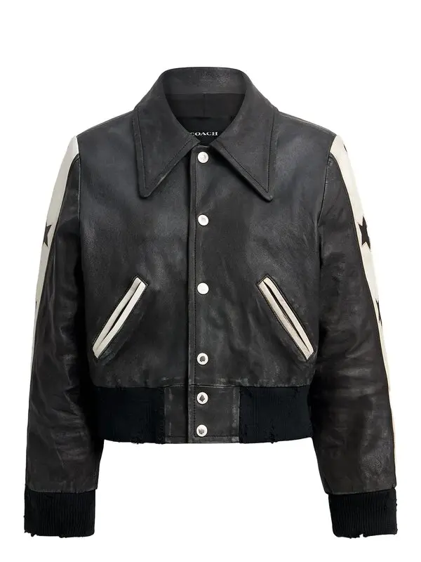 COACH Star Leather Varsity Jacket - Black