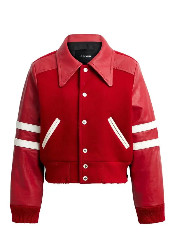 COACH Stripe Wool Varsity Jacket - Red