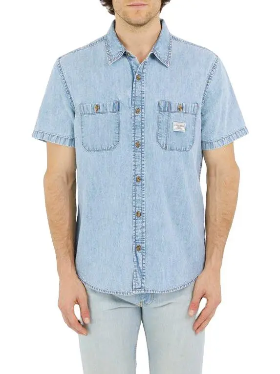 Guess Short Sleeve Cotton Denim Button-up Shirt - Medium Wash