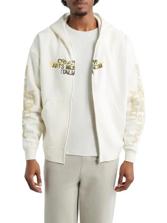SANTO STUDIO Graphic Zip Up Hoodie - Cream
