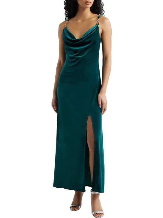 JUMP APPAREL Velvet Gown With Cowl Neck - Hunter