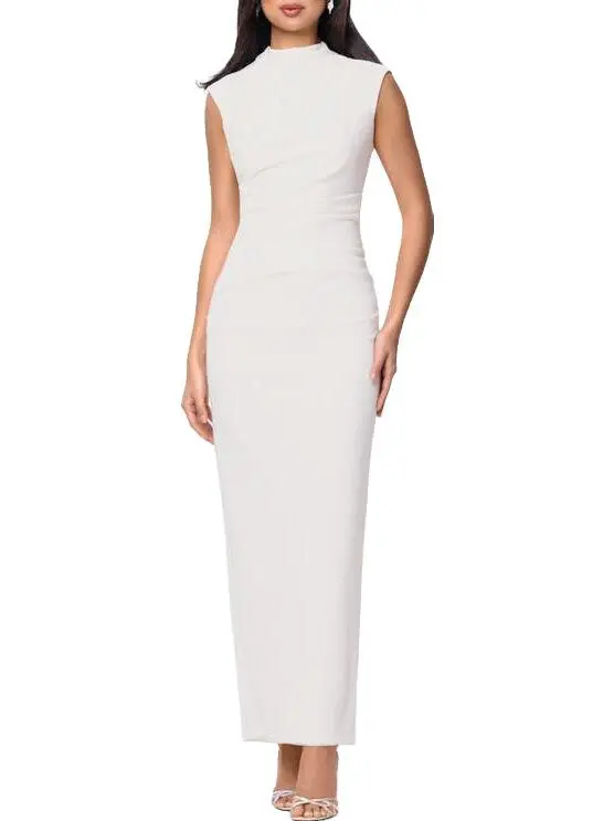 Betsy & Adam Pleated Sleeveless Column Gown - Ivory