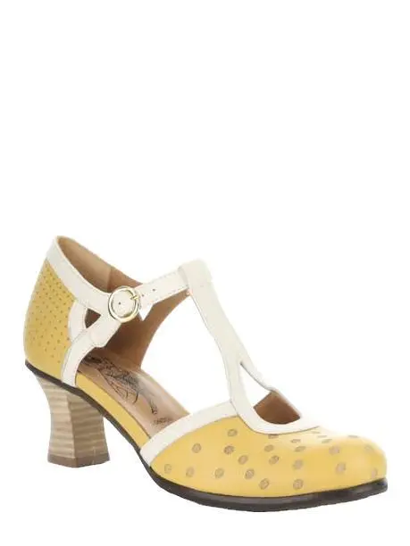 Fly London Blef T-strap Pumps - Bumble Bee/off White