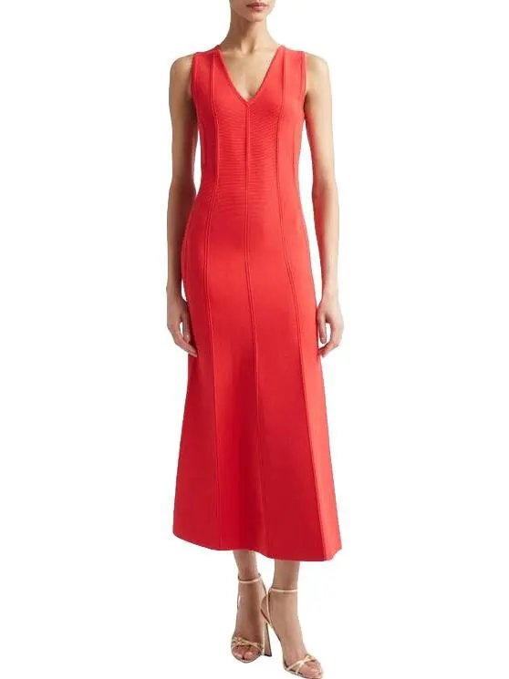 St. John Odette Valley Knit Midi Dress - Bright Deep Coral