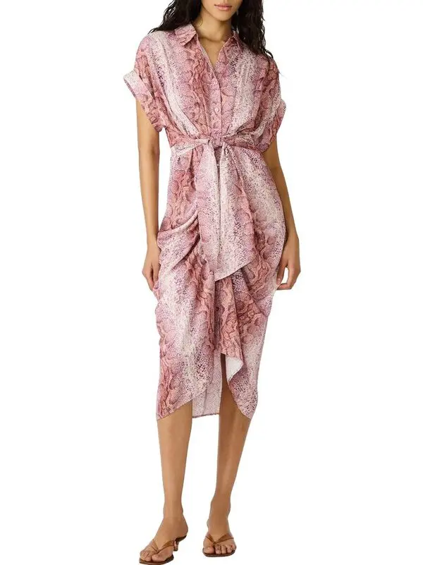 Steve Madden Tori Snakeskin Print Shirtdress - Pink Snake