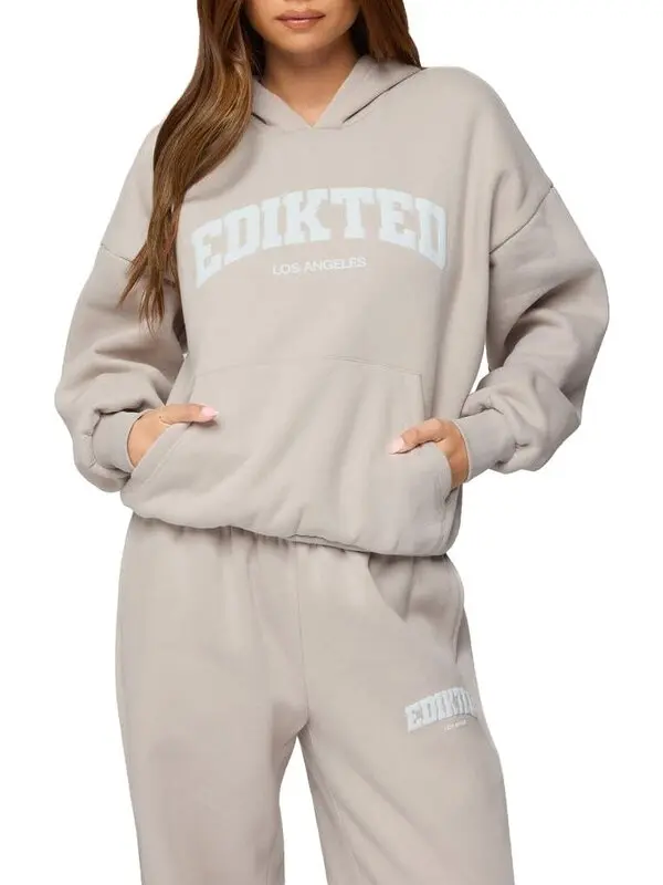 EDIKTED Oversized Fleece Graphic Hoodie - Beige