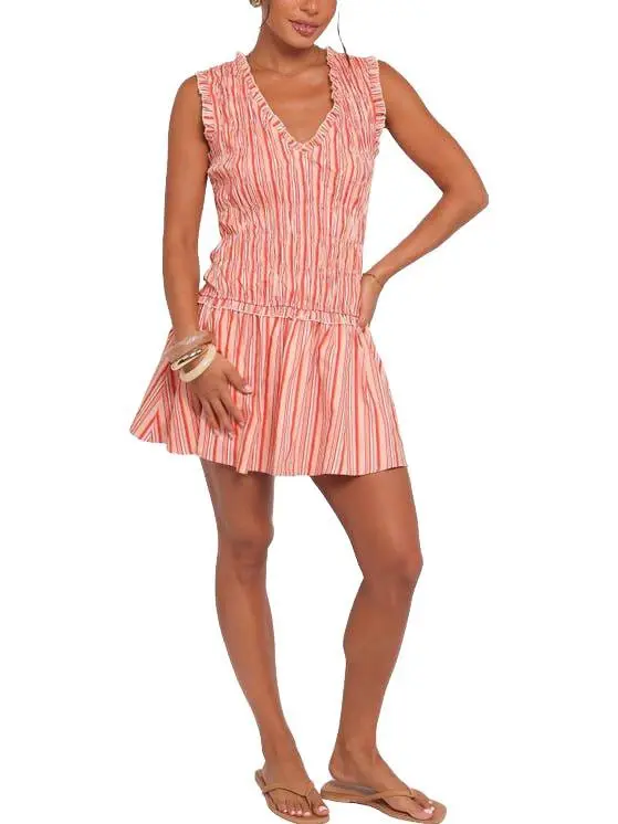PETAL & PUP Leabrook Stripe Smocked Mini Dress - Peach Stripe