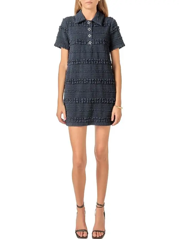 English Factory Embroidered Stretch Polo Minidress - Navy