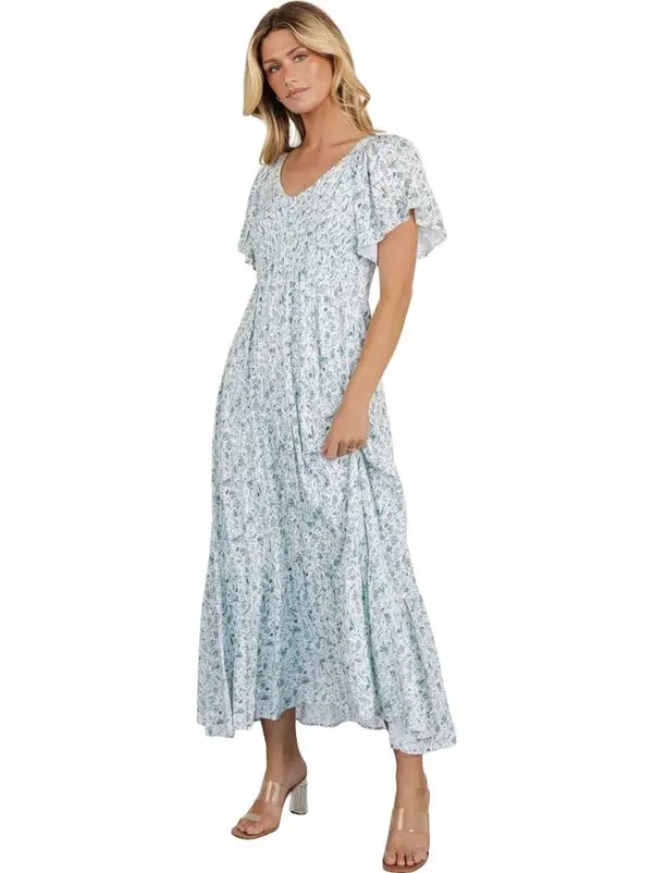 BALTIC BORN Joanie Smocked Maxi Dress - White + Sage