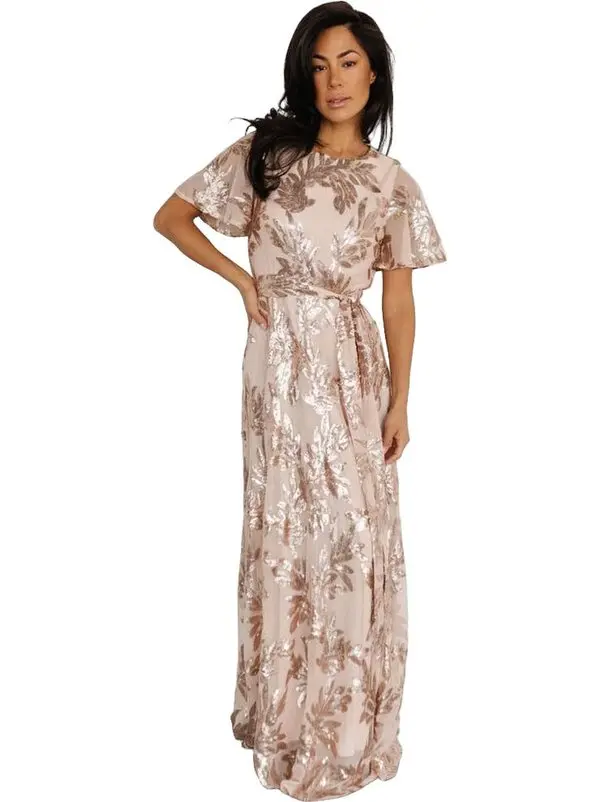 BALTIC BORN Sequin Leaf Maxi Dress - Rose Gold